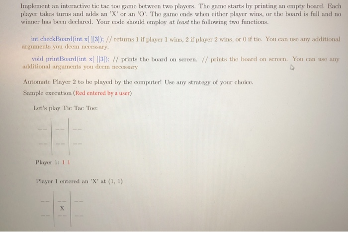 Solved Implement an interactive tic tac toe game between two | Chegg.com