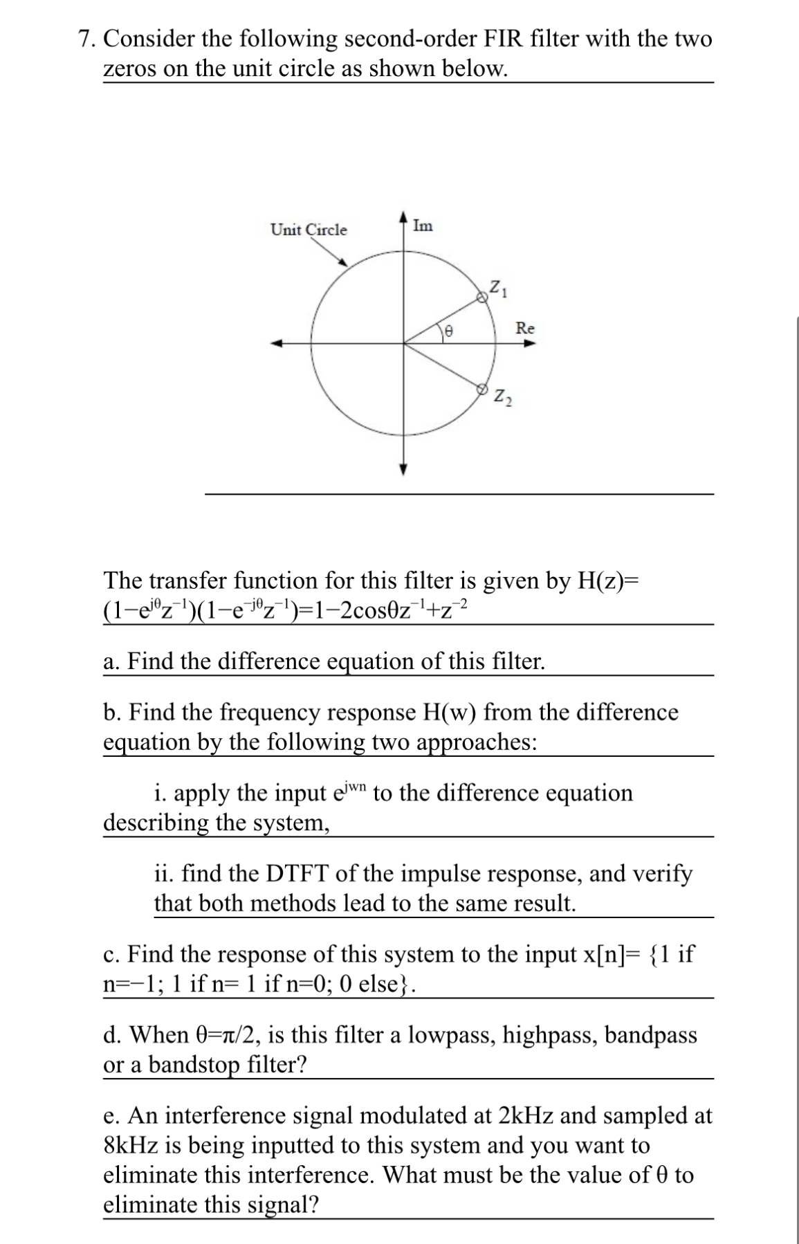 Solved Consider the following second-order FIR filter with | Chegg.com