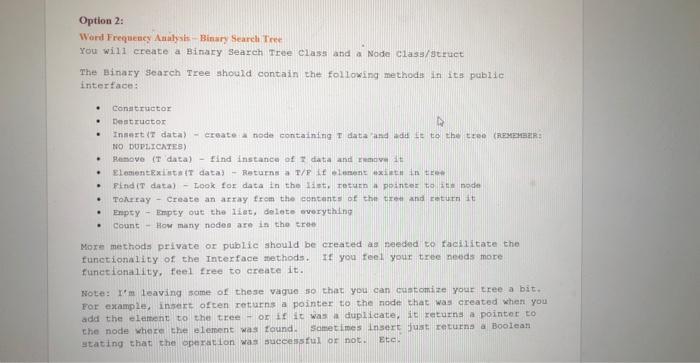 Solved Option 2: Word Frequency Analysis-Binary Seareh Tree | Chegg.com