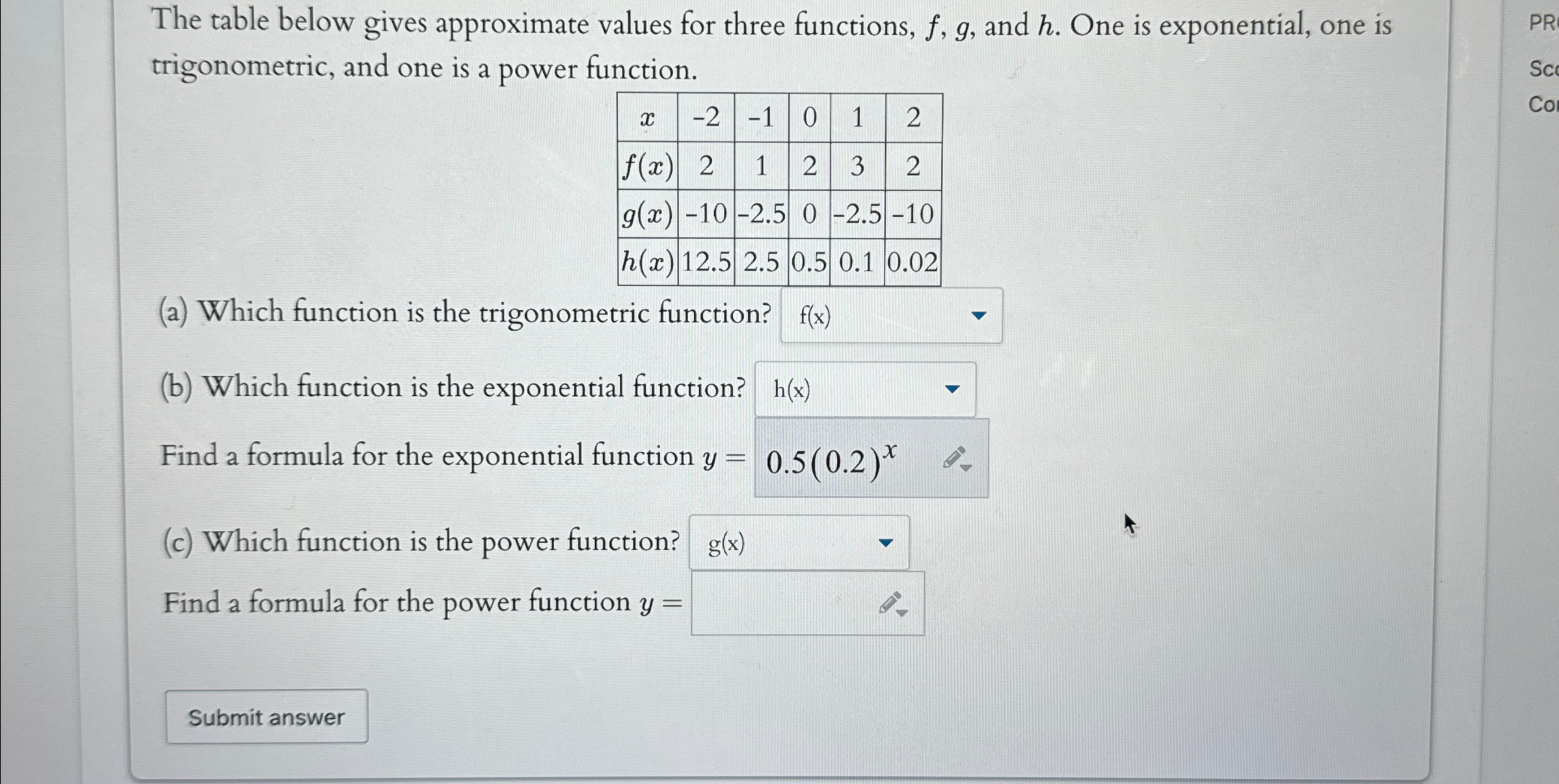 Solved The table below gives approximate values for three | Chegg.com