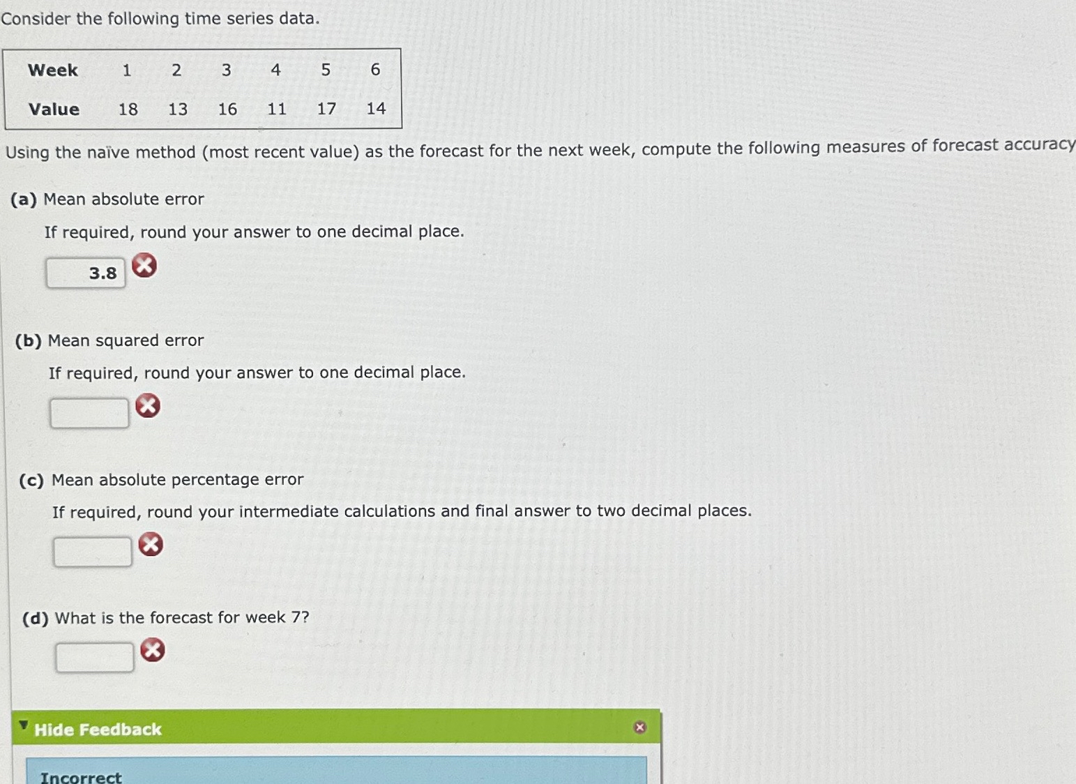 Solved Consider the following time series | Chegg.com