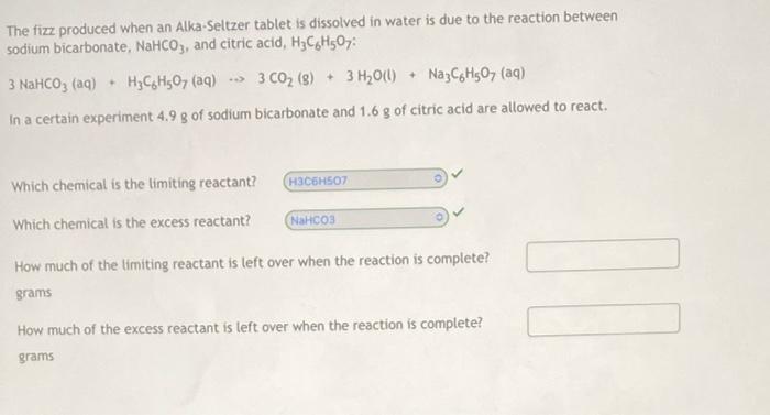 Solved The fizz produced when an Alka-Seltzer tablet is | Chegg.com