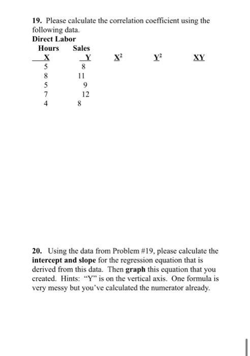 Solved 19. Please calculate the correlation coefficient | Chegg.com