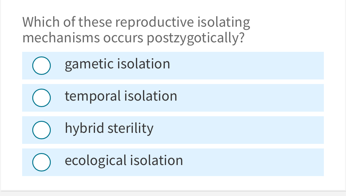 Solved Which of these reproductive isolating mechanisms | Chegg.com