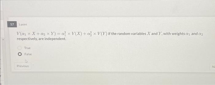 Solved \\( V\\left(\\alpha_{1} \\times X+\\alpha_{2} \\times | Chegg.com