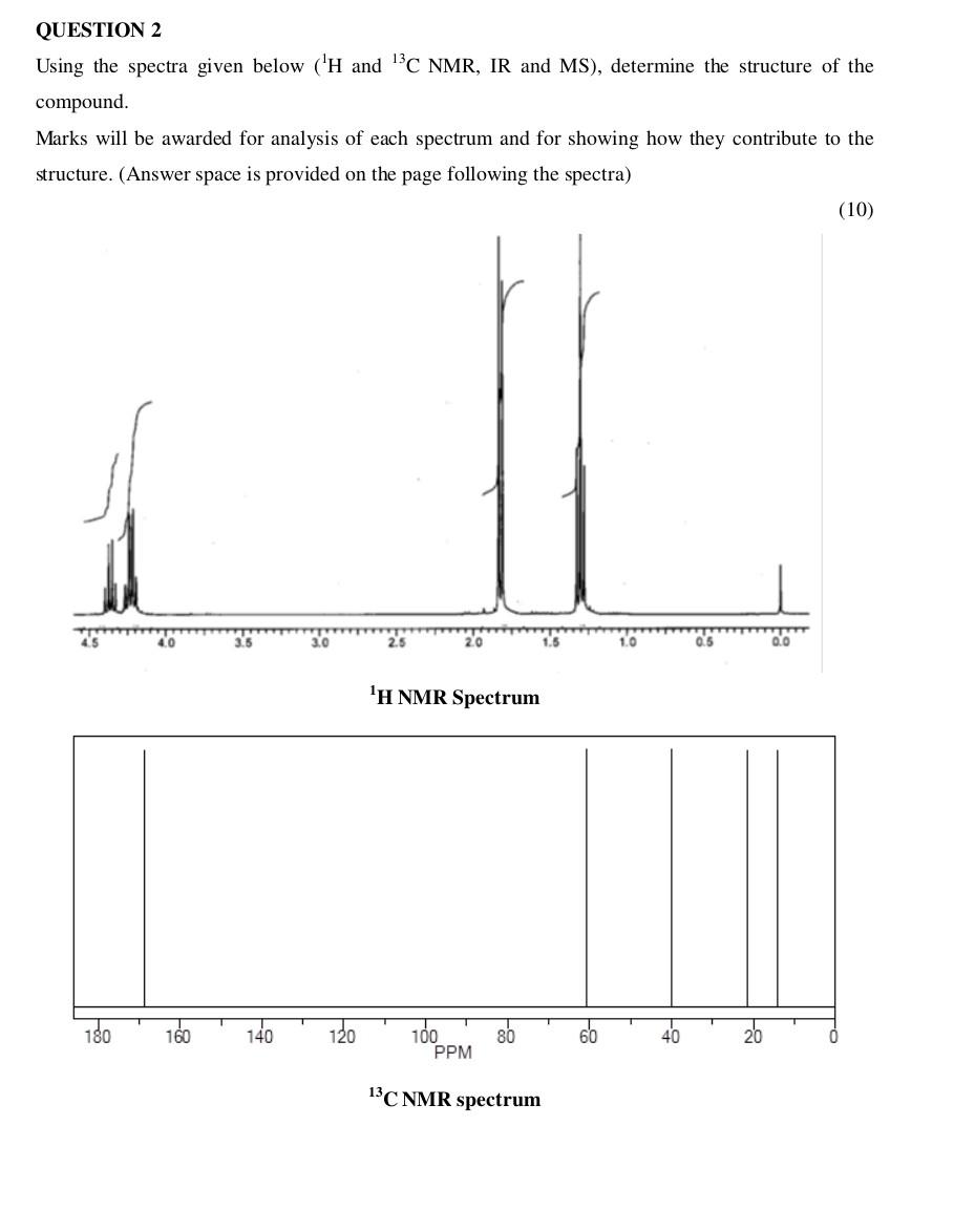 Solved QUESTION 2 Using the spectra given below (1H and 13C | Chegg.com