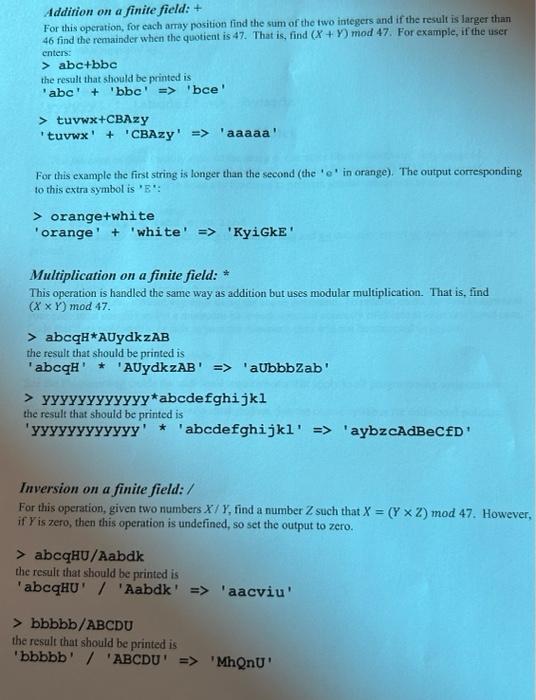 Solved Addition on a finite field: + For this operation, for | Chegg.com