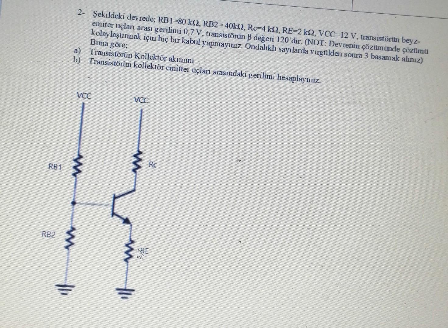 Solved In the circuit in the figure; RB1 80 k2, RB2-40k2, | Chegg.com