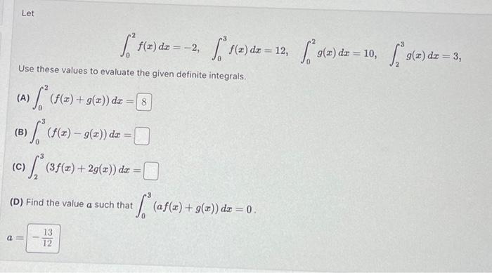 Solved Let Use these values to evaluate the given definite | Chegg.com