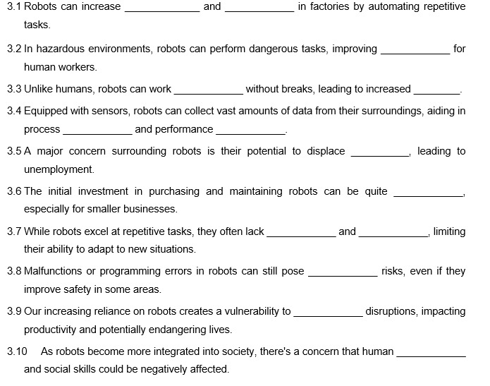 Solved 3.1 ﻿Robots can increase .andin factories by | Chegg.com