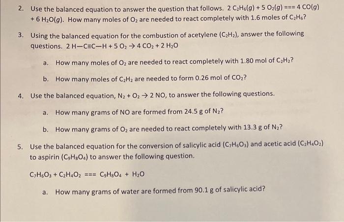 Solved 2. Use the balanced equation to answer the question | Chegg.com