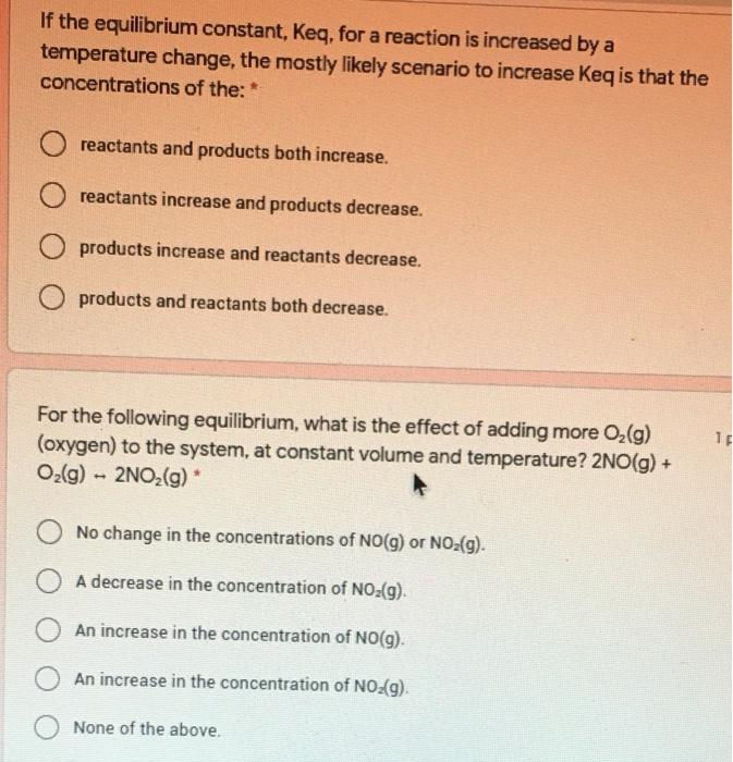 Solved If the equilibrium constant, Keq, for a reaction is | Chegg.com