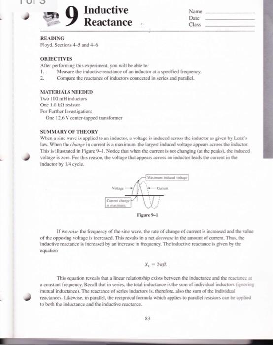 Solved 9 Inductive Reactance Name Date Class READING Floyd, | Chegg.com