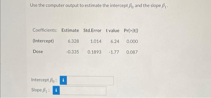 Solved Use the computer output to estimate the intercept Bo | Chegg.com