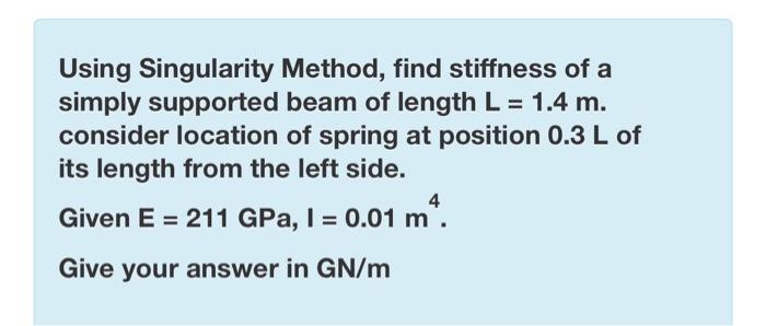 Solved Using Singularity Method, find stiffness of a simply | Chegg.com