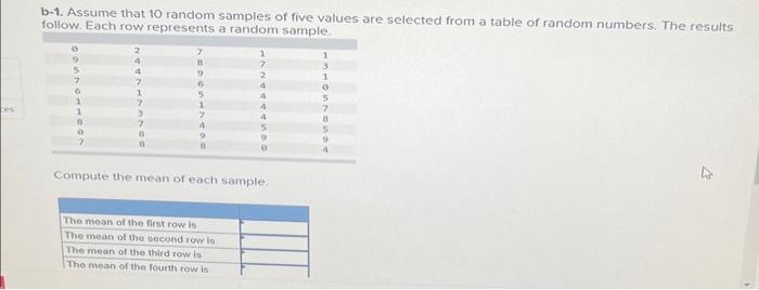 Solved b-1. Assume that 10 random samples of five values are | Chegg.com