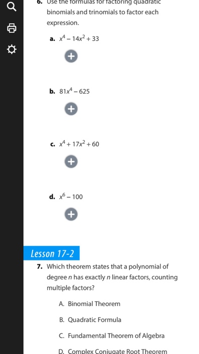 Solved 6. Use the formulas for factoring quadratic binomials | Chegg.com