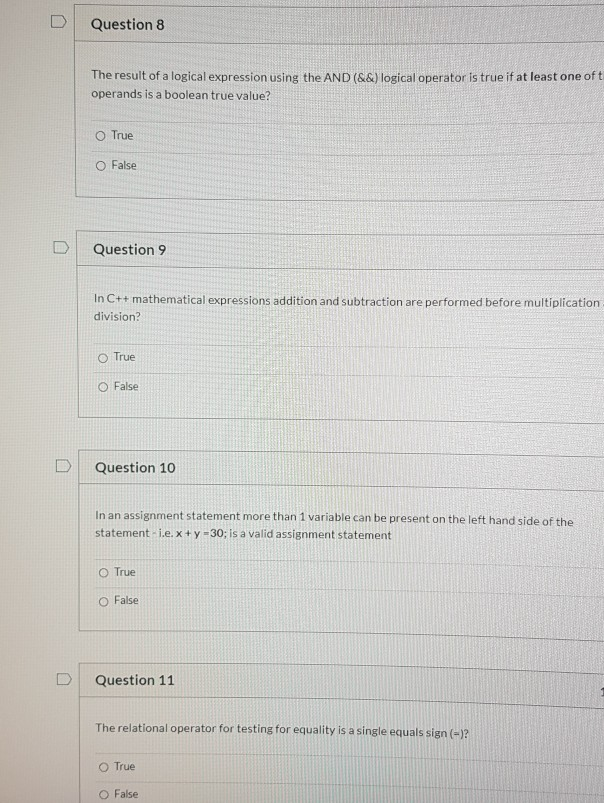 Solved D Question 8 The Result Of A Logical Expression Using 
