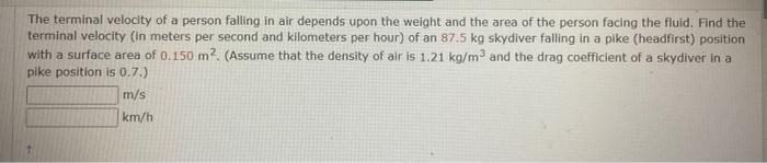 Solved The terminal velocity of a person falling in air | Chegg.com