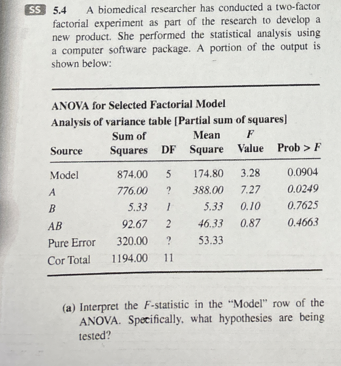 Solved SS 5.4 ﻿A biomedical researcher has conducted a | Chegg.com