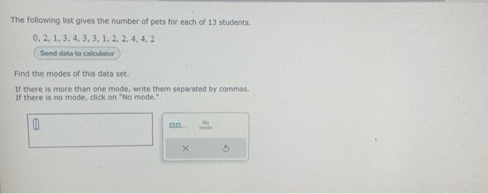 Solved The following list gives the number of pets for each | Chegg.com