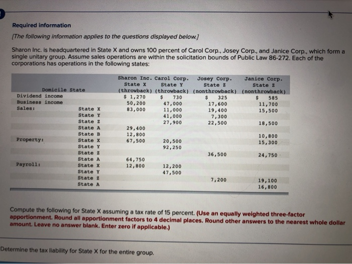 Solved a) Calculate the State X apportionment factor for | Chegg.com