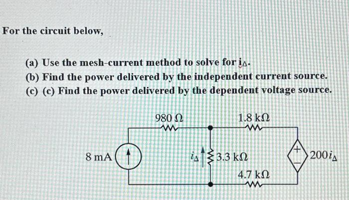 Solved or the circuit below, (a) Use the mesh-current method | Chegg.com