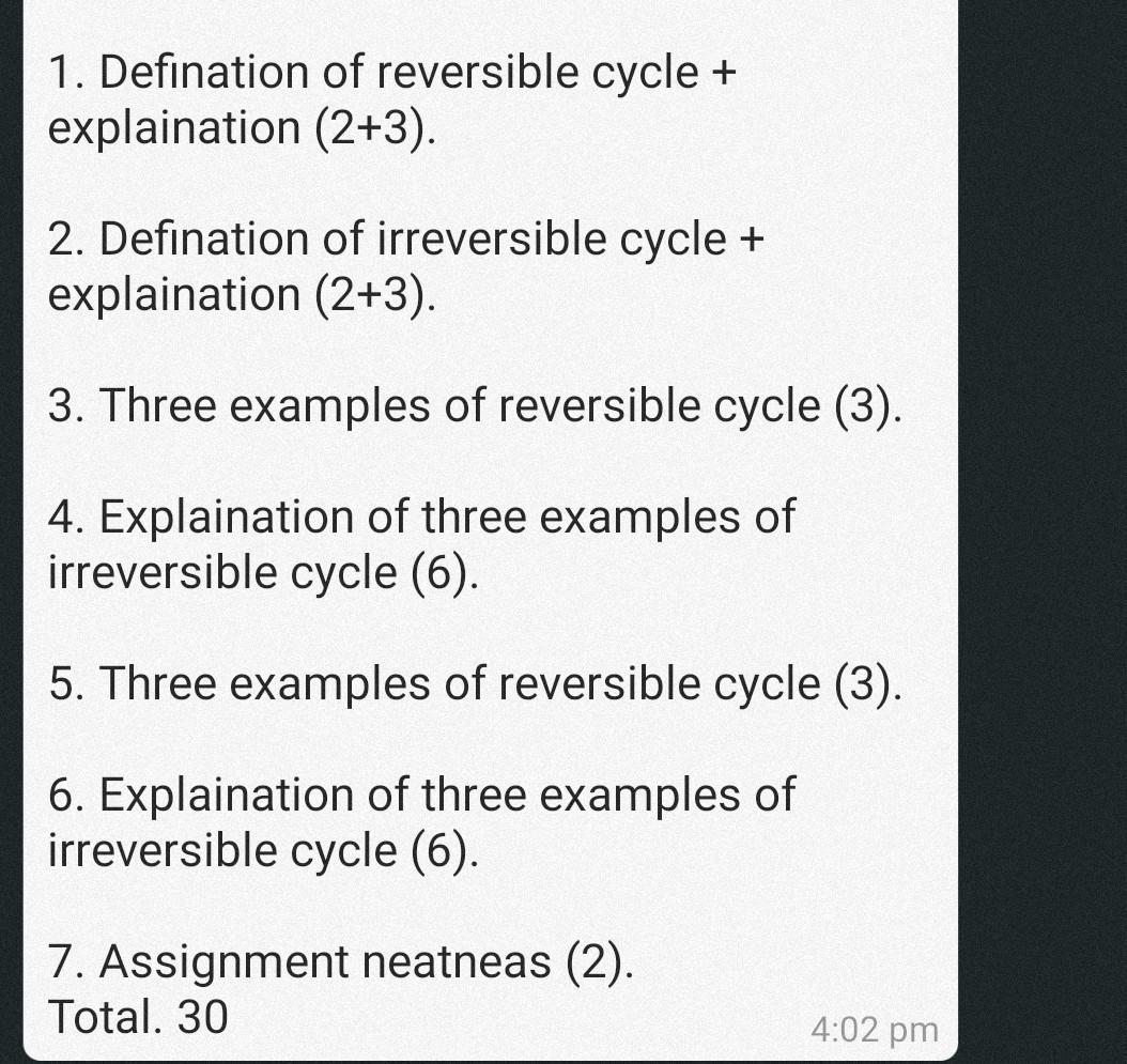 Solved 1. Defination of reversible cycle + explaination | Chegg.com