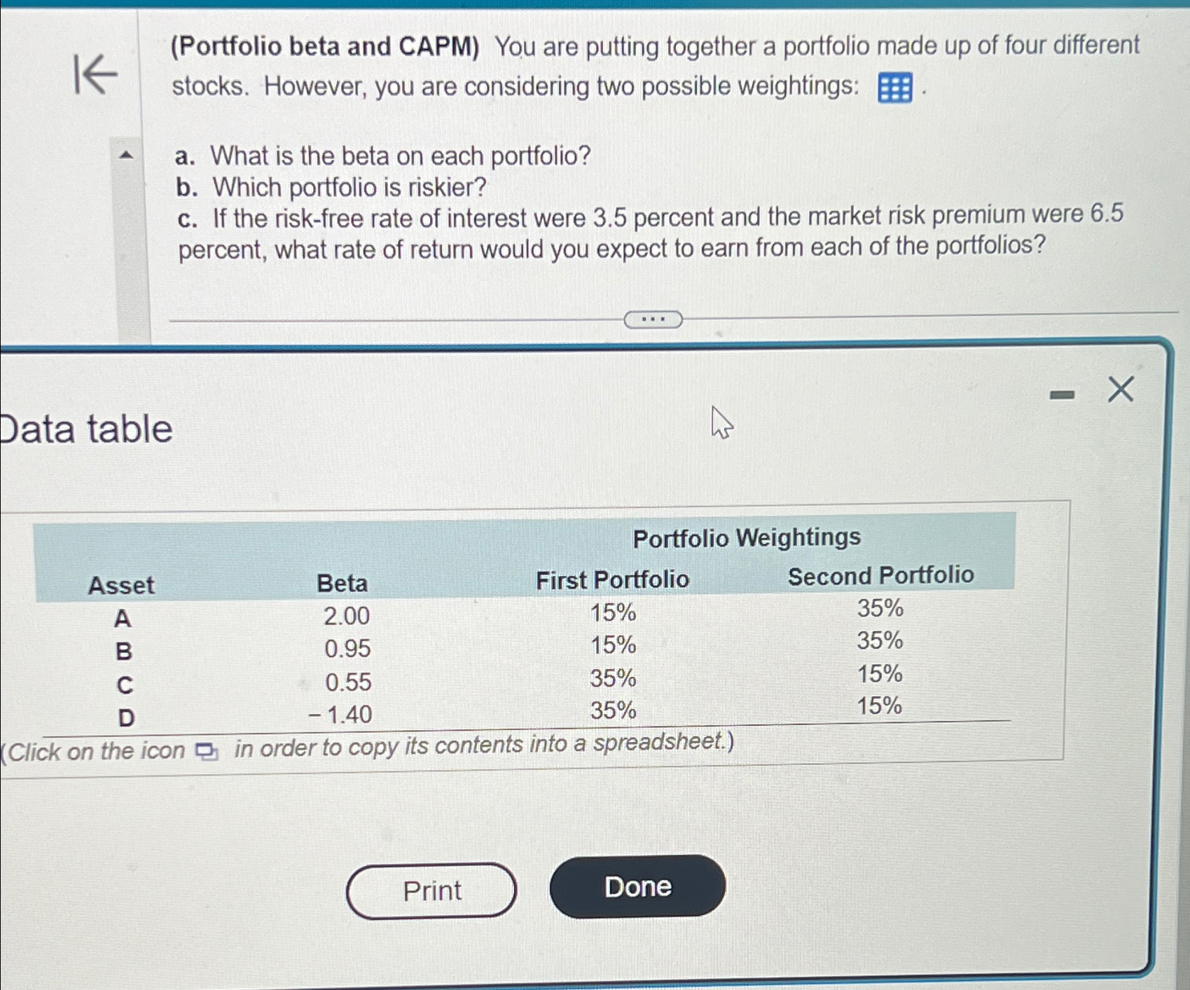 Solved (Portfolio beta and CAPM) ﻿You are putting together a | Chegg.com