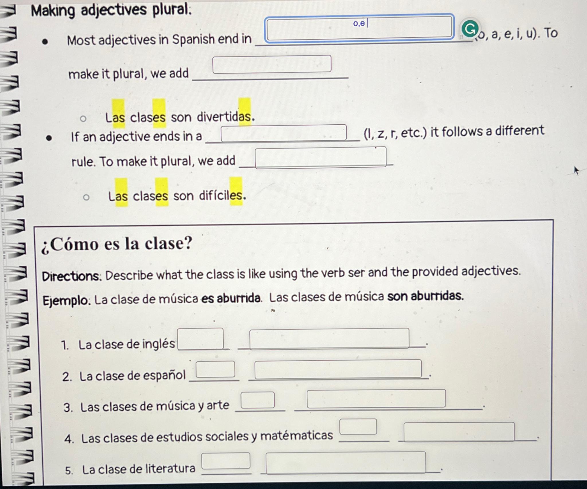Solved Making adjectives plural:Most adjectives in Spanish | Chegg.com