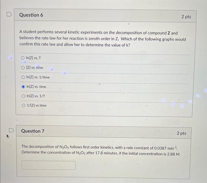 Solved A student performs several kinetic experiments on the | Chegg.com
