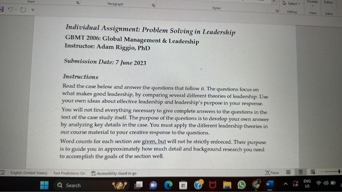 Solved Individual Assignment: Problem Solving in Leadership | Chegg.com