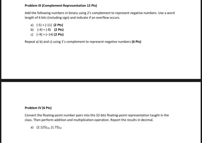 Solved Problem III (Complement Representation 12 Pts) Add | Chegg.com