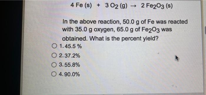 Solved 4 Fe S 3 O2 G → 2 Fe2o3 S In The Above