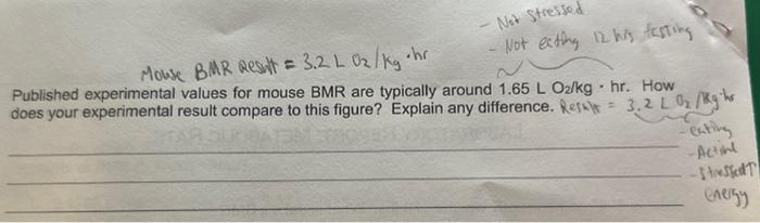 Solved Mouse BMR Reshit =3.2 LO/kg⋅hr Published experimental | Chegg.com