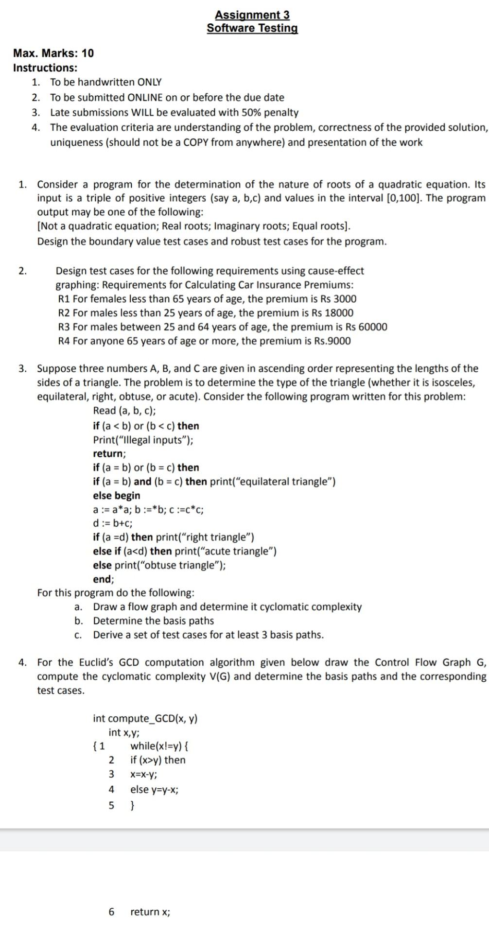 Solved Max. Marks: 10 Instructions: 1. To be handwritten | Chegg.com