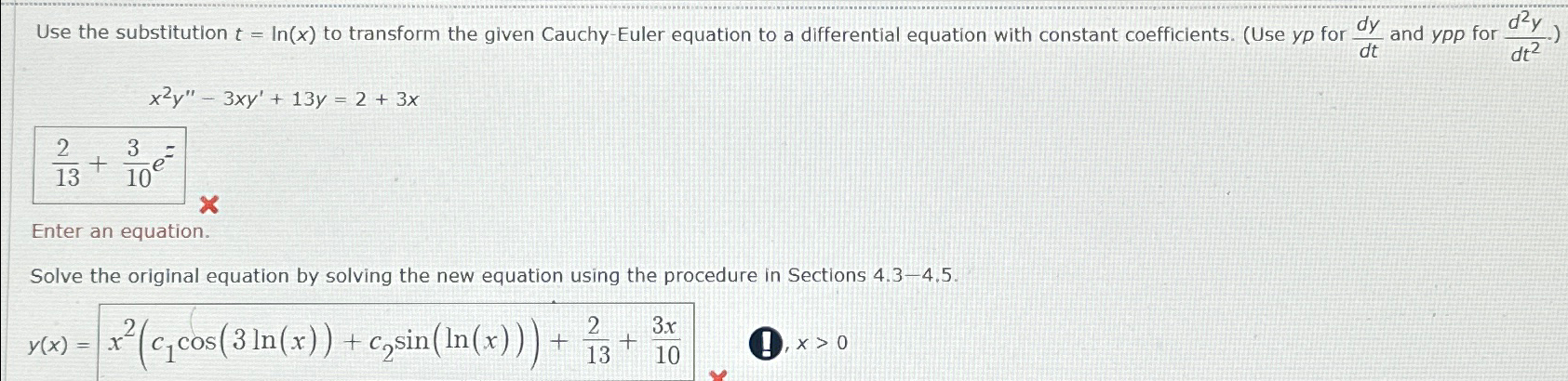 Use the substitution t=ln(x) ﻿to transform the given | Chegg.com
