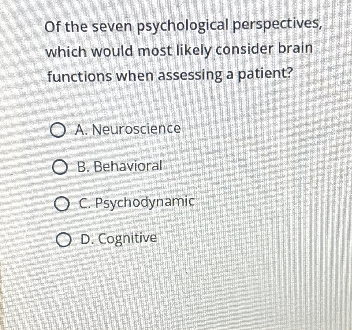 Solved Of the seven psychological perspectives, which would | Chegg.com