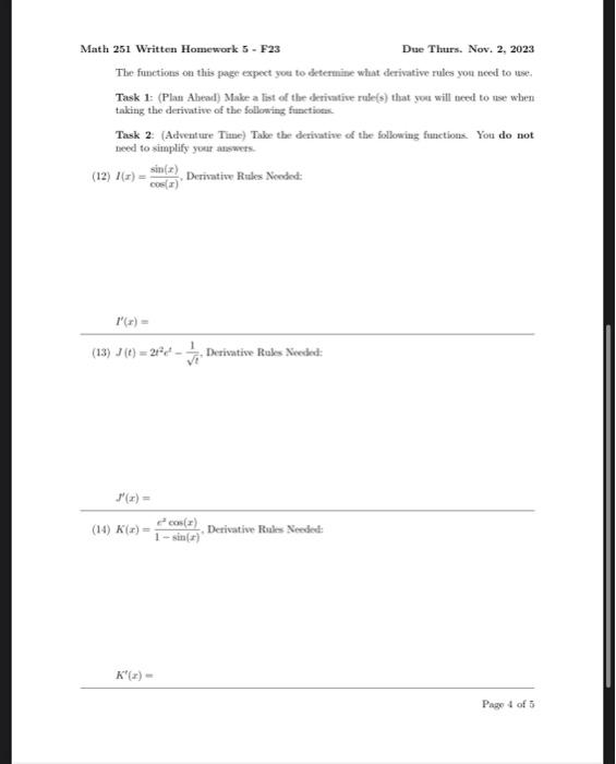 Solved Math 251 Written Homework 5 - F23 Due Thurs. Nov. 2, | Chegg.com