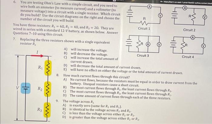 Solved 6. You are testing Ohm's Law with a simple circuit, | Chegg.com