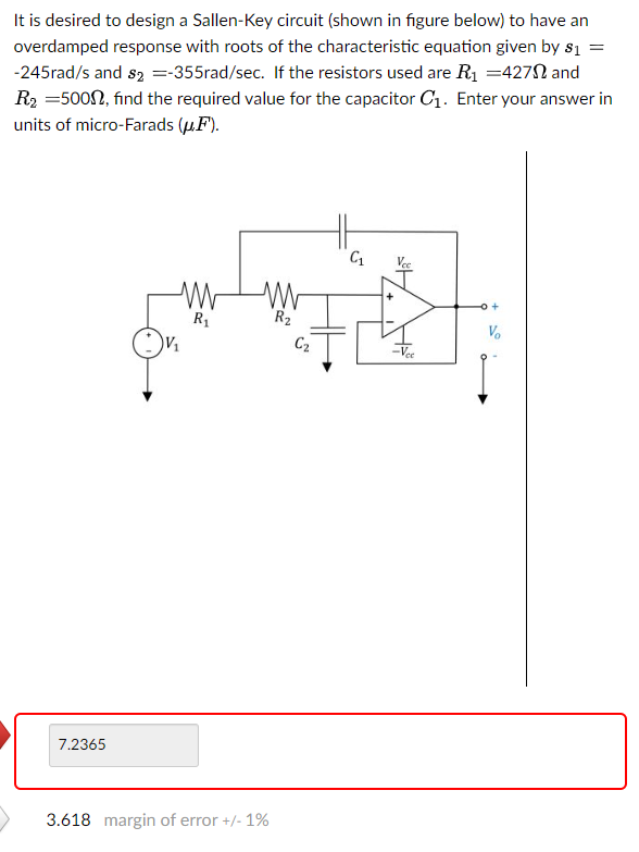 Solved It is desired to design a Sallen-Key circuit (shown | Chegg.com