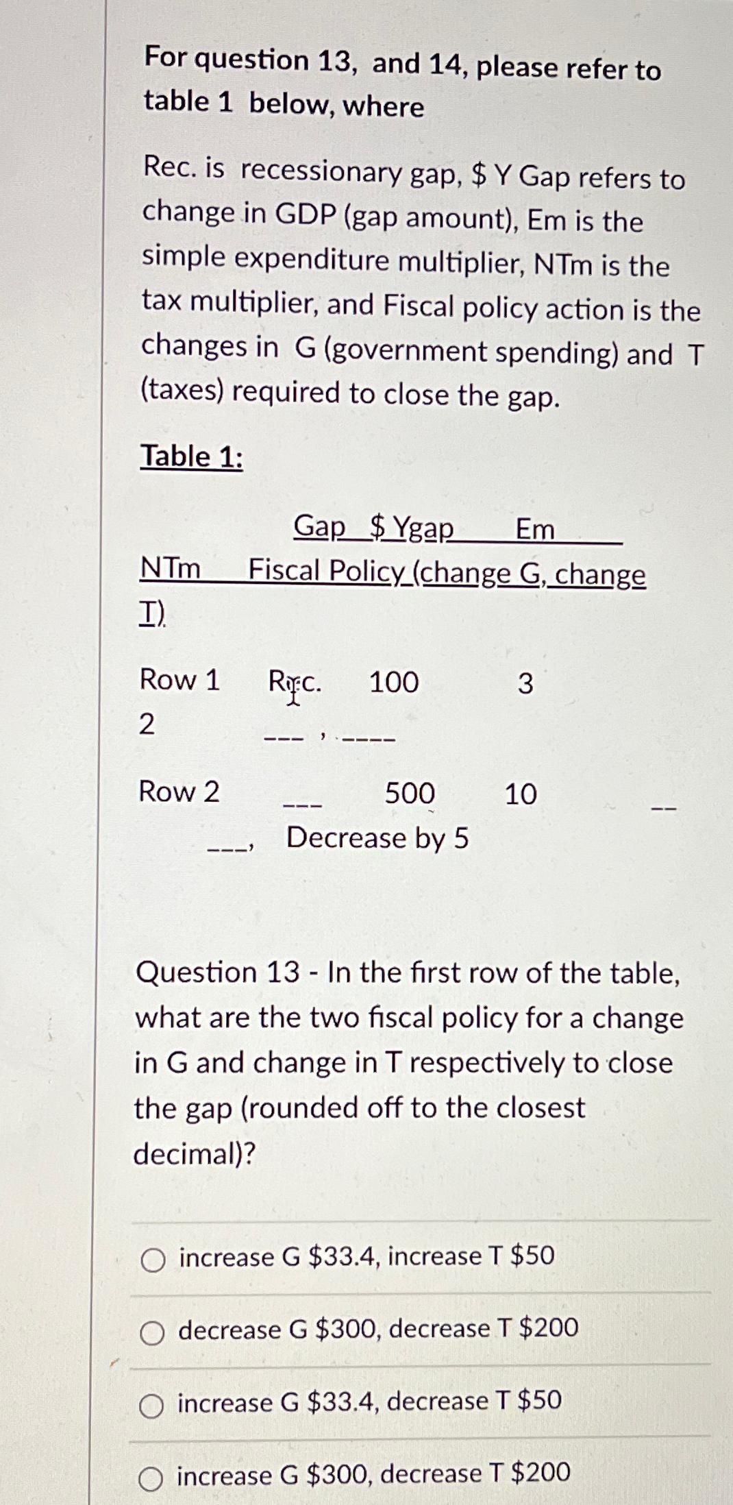 Solved For question 13 , ﻿and 14 , ﻿please refer to table 1 | Chegg.com