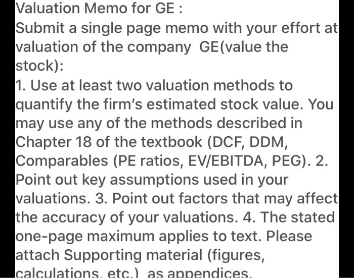 Valuation Memo for GE : Submit a single page memo | Chegg.com