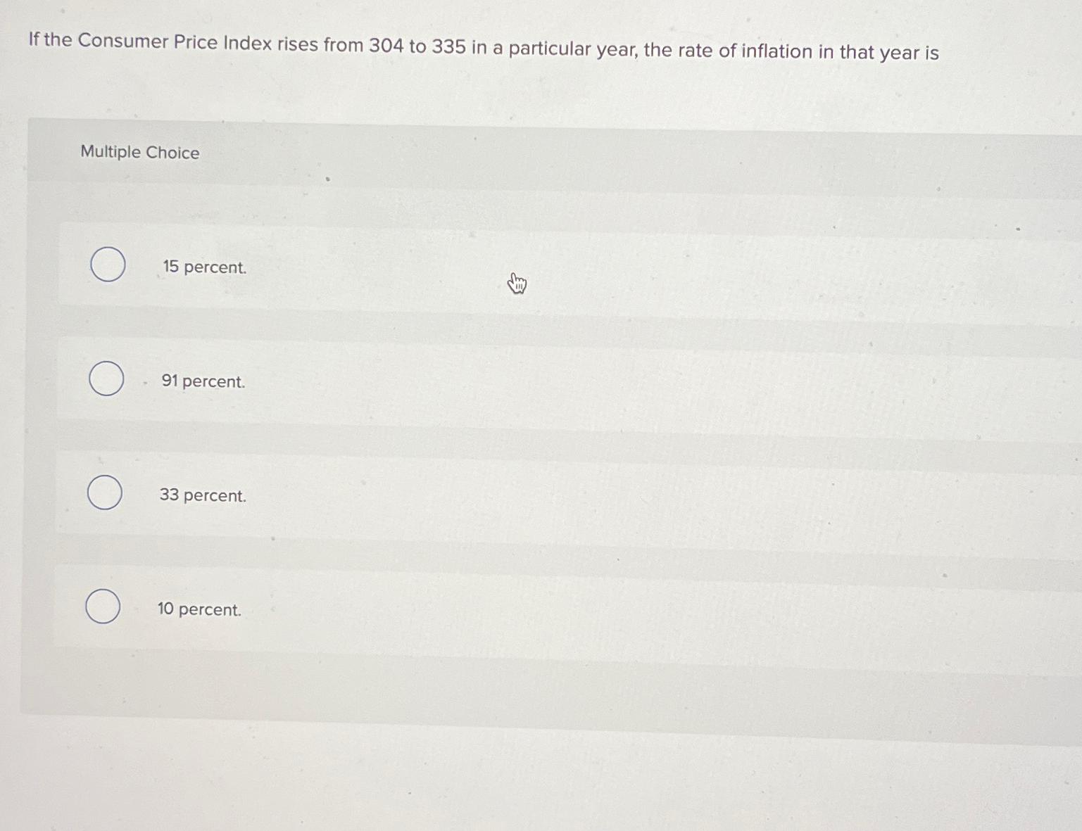 Solved If the Consumer Price Index rises from 304 ﻿to 335 | Chegg.com