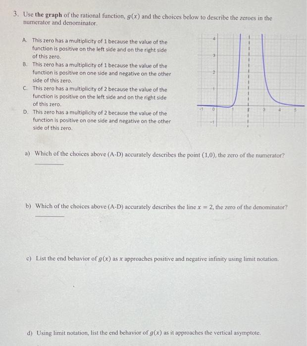 Solved 3. Use the graph of the rational function, g(x) and | Chegg.com