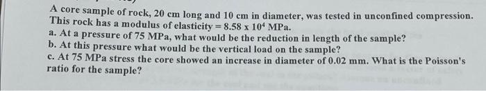 Solved A core sample of rock, 20 cm long and 10 cm in | Chegg.com