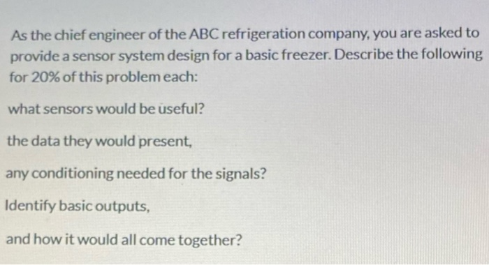 Solved As the chief engineer of the ABC refrigeration | Chegg.com
