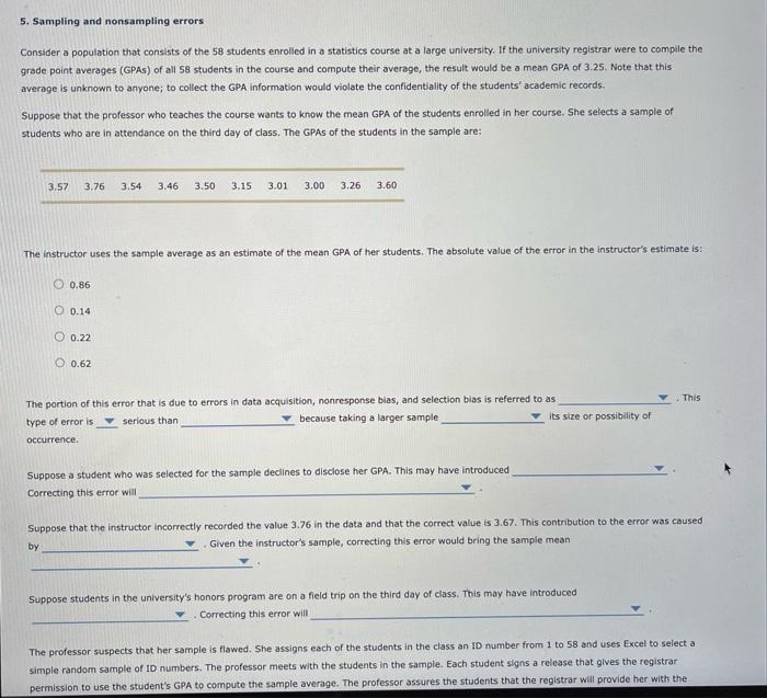 Solved 5. Sampling and nonsampling errors Consider a | Chegg.com