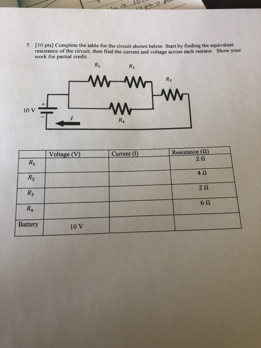 Solved 5. [10 pts] Complete the table for the circuit shown | Chegg.com