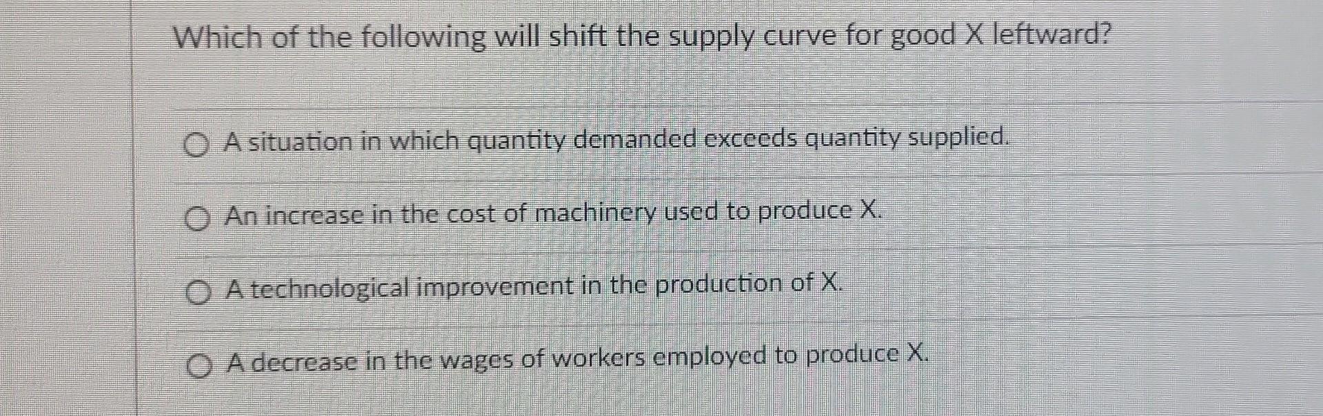 Solved Which of the following will shift the supply curve | Chegg.com